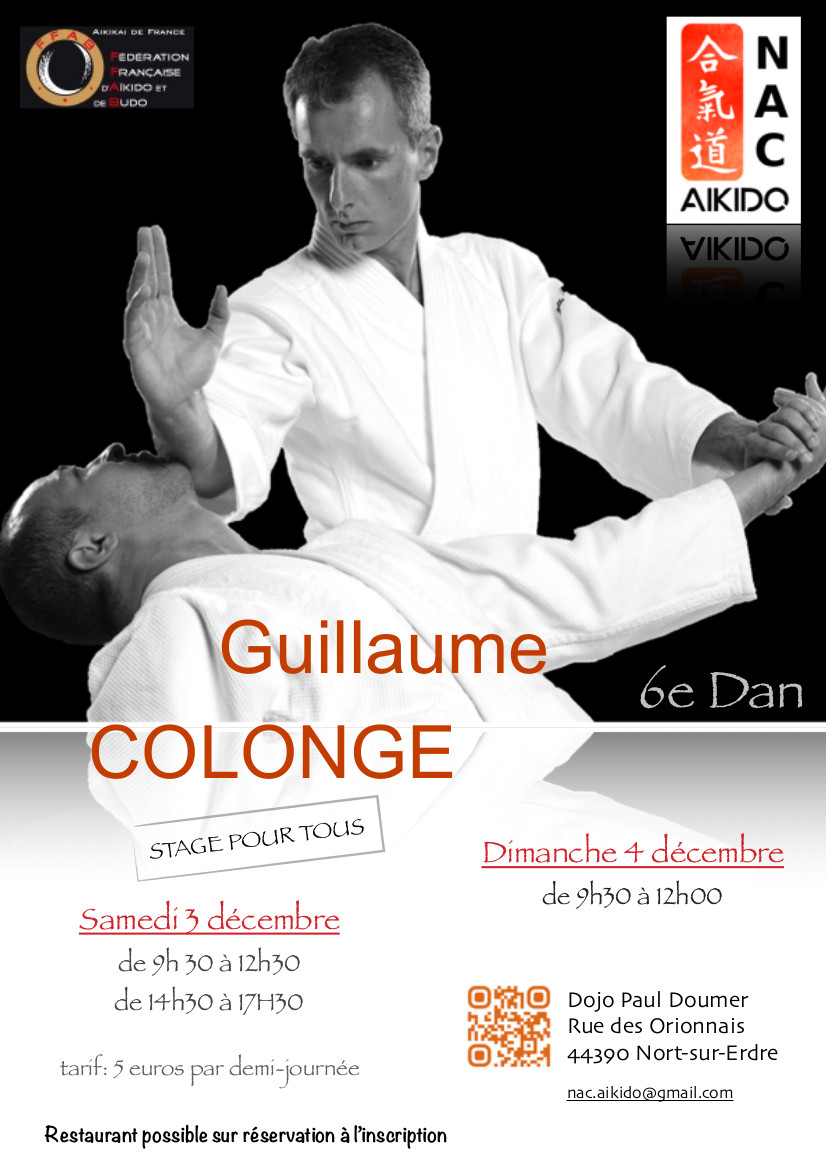 Stage avec Guillaume Colonge les 3-4 décembre - Nac Aikido Nort-sur-Erdre